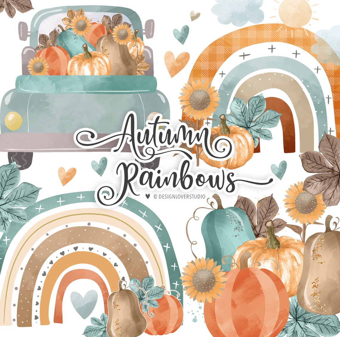 Autumn Rainbows Design Autumn Leaves Fall Fall Clipart - Etsy