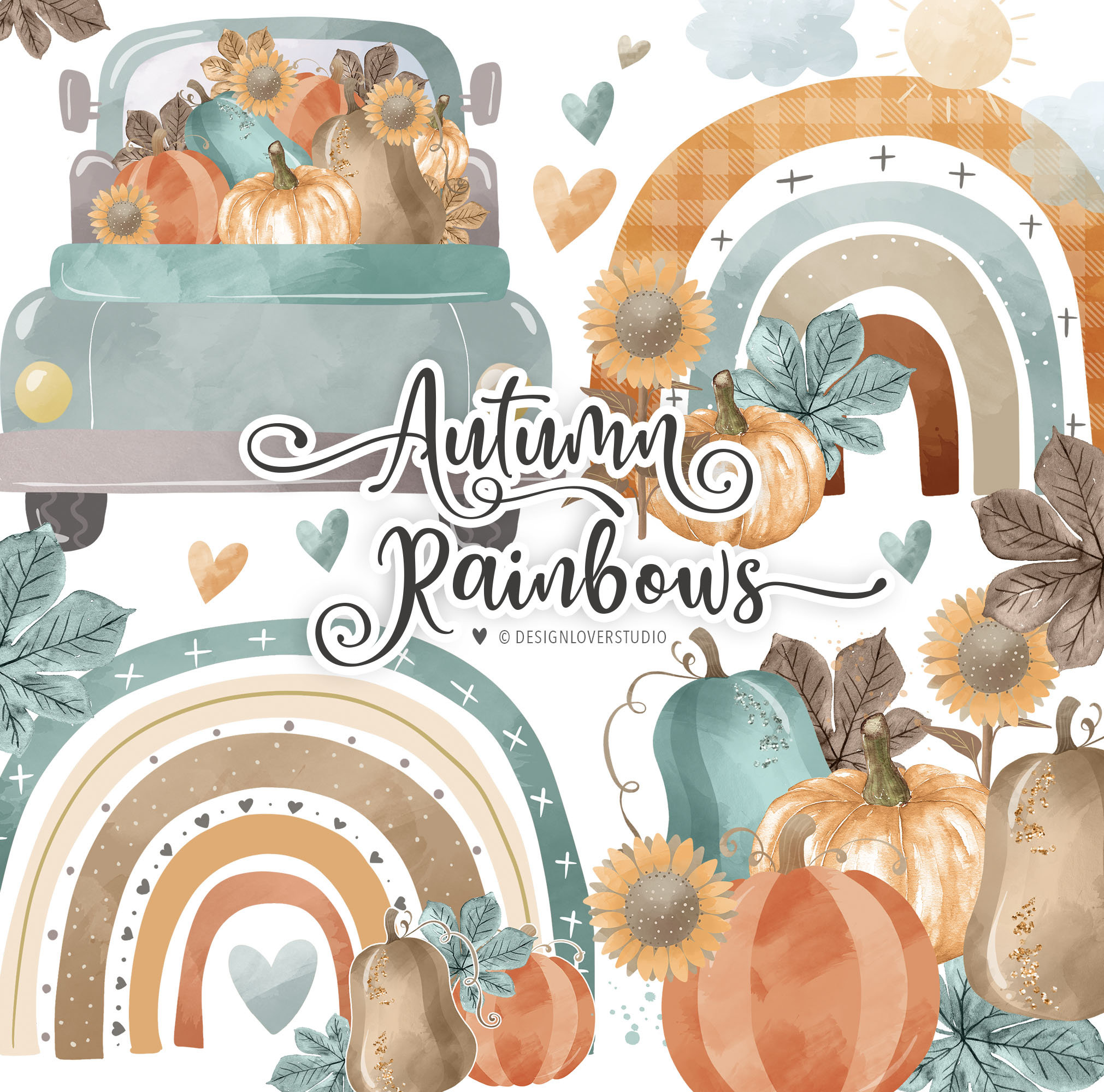 Autumn Rainbows Design Autumn Leaves Fall Fall Clipart - Etsy