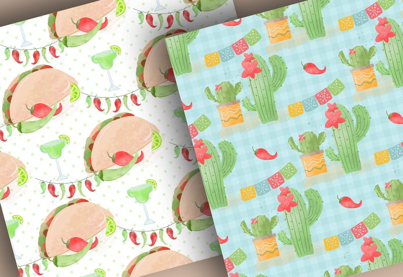 Watercolor Fiesta Digital Paper Pack, Fiesta, Mexican, Mexican Graphic ...