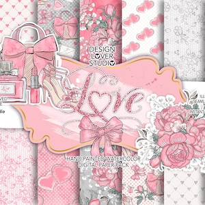 Loving Heart Digital Paper Pack, Spring Watercolor Flower, Blush Floral ...