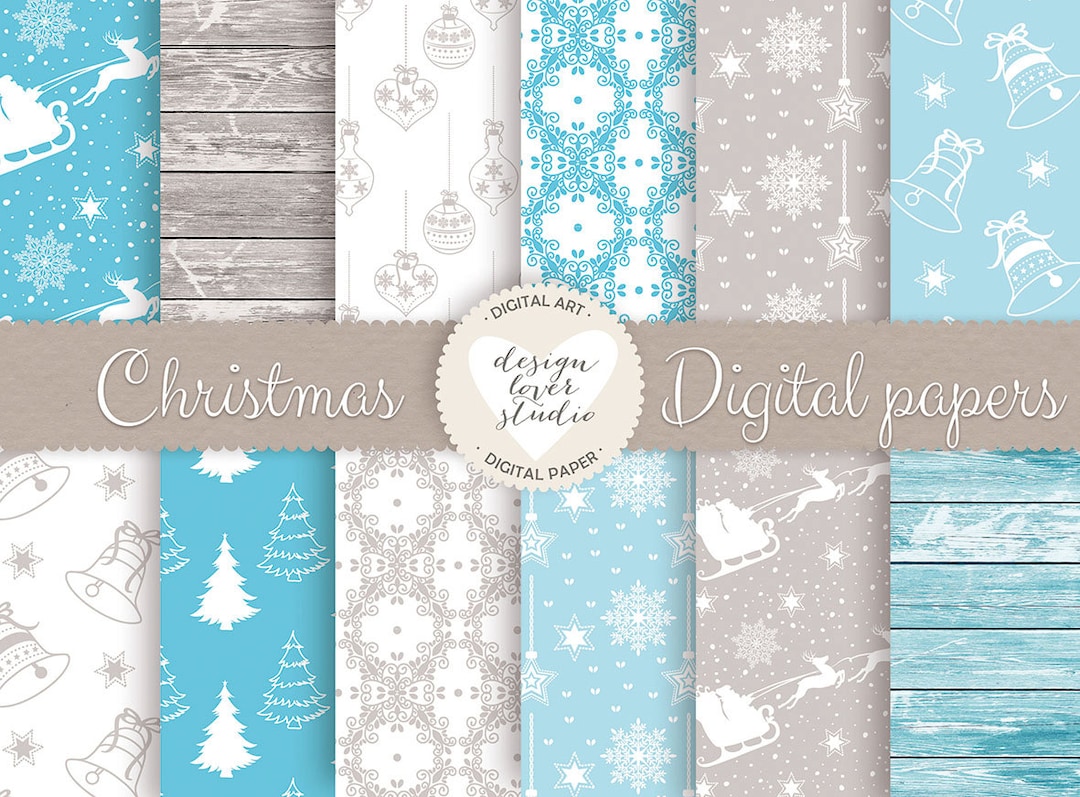 Rustic Christmas Digital Papers Pack , Xmas Clipart, Bell, Snow ...