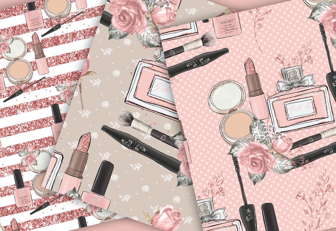 Make up Digital Paper Pack Fashion Pattern Lipstick - Etsy