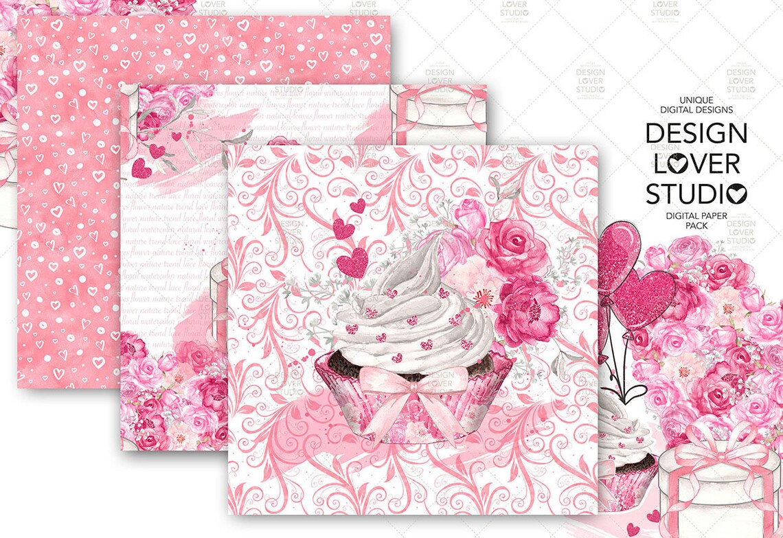 Roses Heart Valentine Design Digital Paper Romantic | Etsy