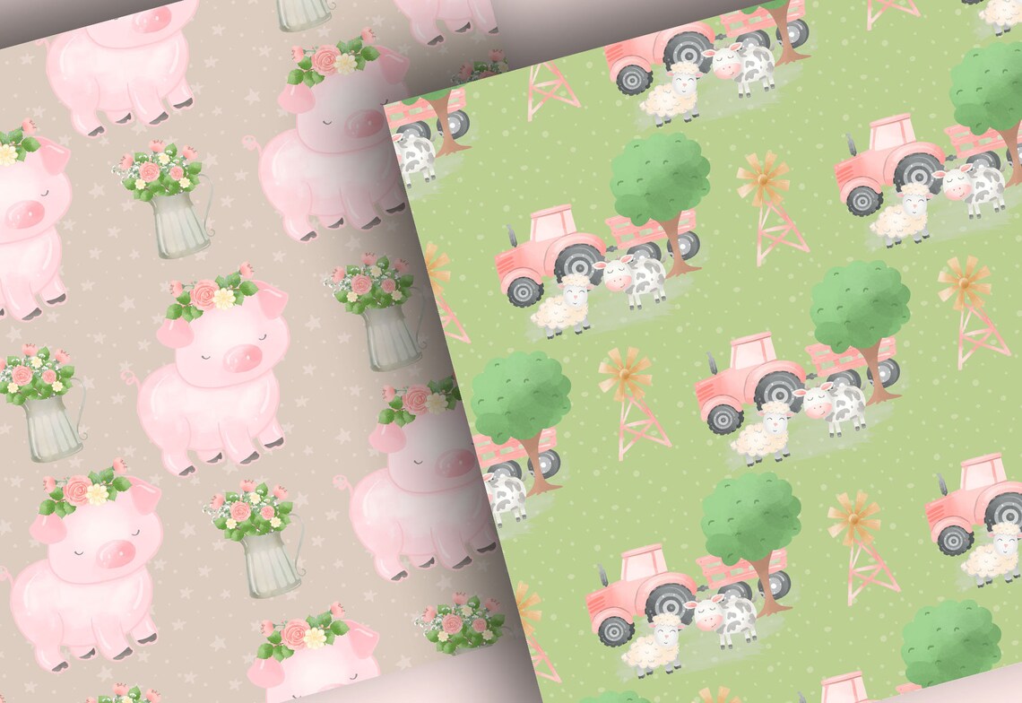 Watercolor Cute Farm Digital Paper Pack Barn Pattern Animal - Etsy