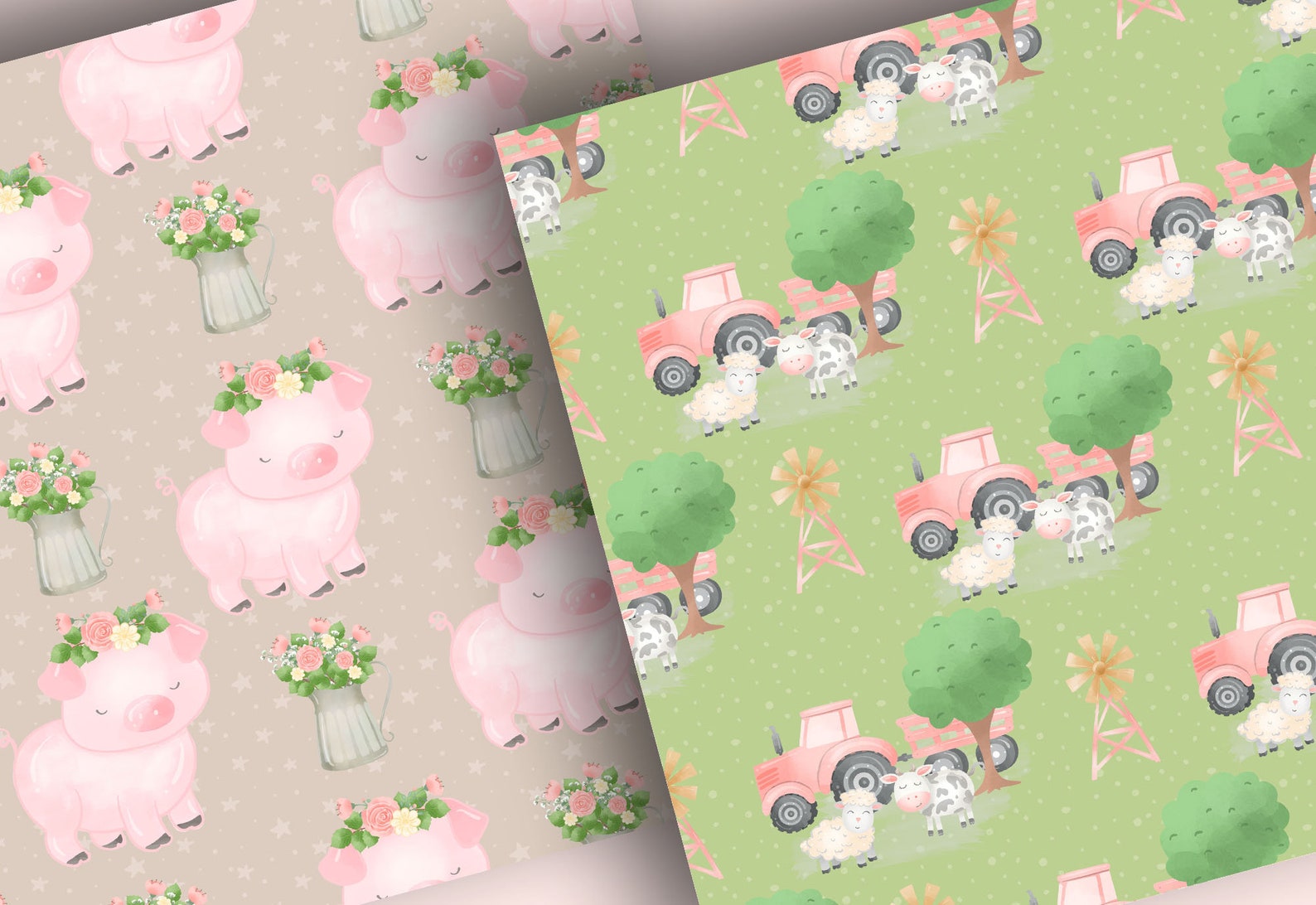 Watercolor Cute Farm Digital Paper Pack Barn Pattern Animal - Etsy