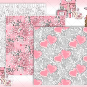 Loving Heart Digital Paper Pack, Spring Watercolor Flower, Blush Floral ...