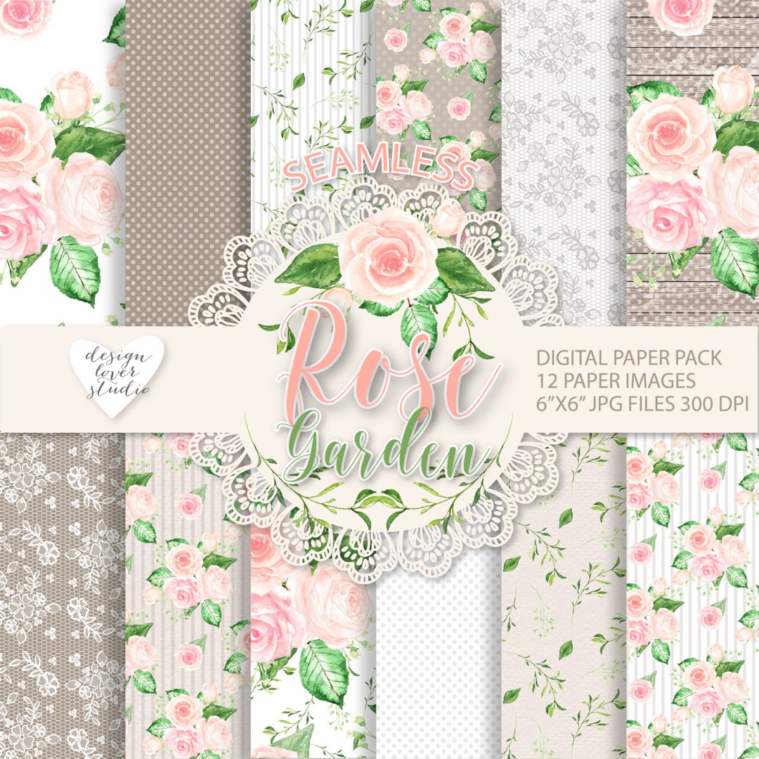 Watercolor Roses Flowers Digital Paper, Flower Background, Pink Floral ...