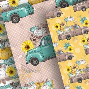 Pumpkin Truck Digital Paper Pack, Autumn Leaves, Fall, Fall Pattern ...