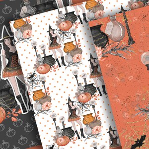 Halloween Girl Digital Paper Pack, Pumpkin, Halloween, Spider, Leaves ...