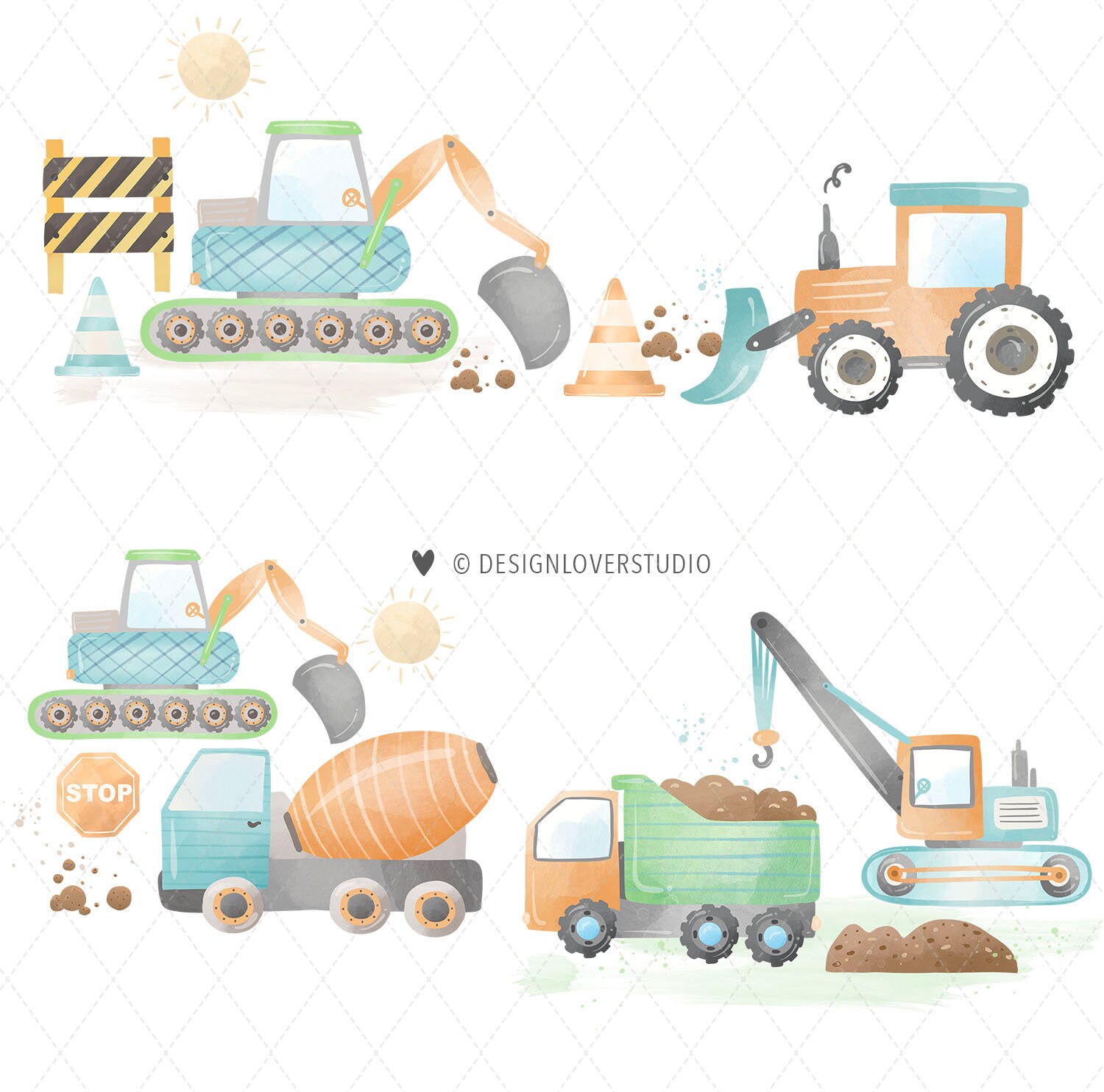 Watercolor Construction Diggers Clipart Boy Clipart Nursery - Etsy UK