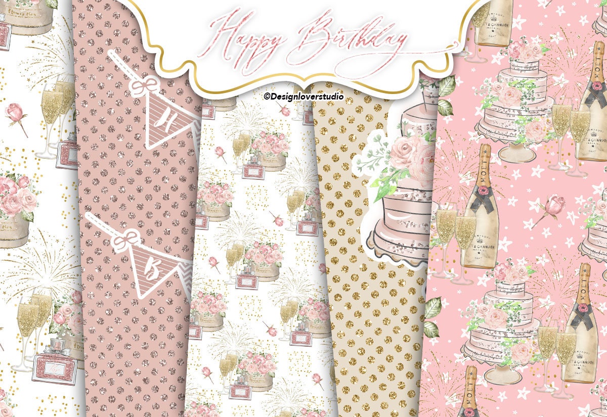 Happy Birthday Digital Paper Pack Spring Summer Watercolor | Etsy