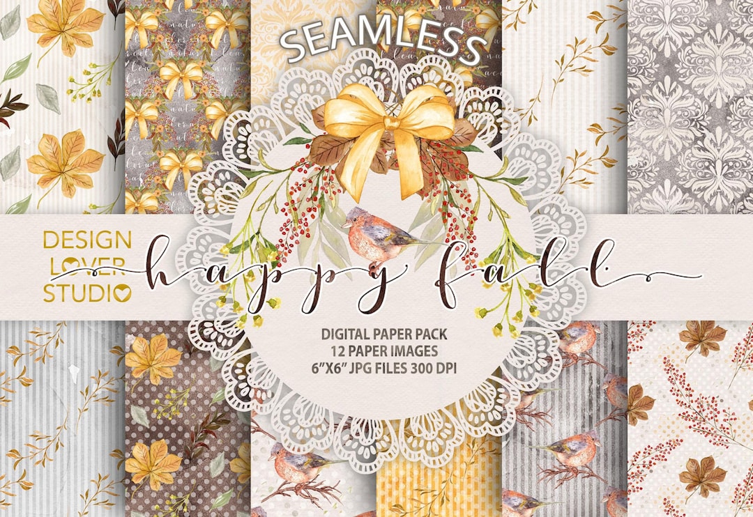 Watercolor "happy Fall" Digital Papers, Autumn Leaves, Fall, Watercolor ...