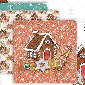 Gingerbread House Design Digital Paper Pack, Christmas Flower ...