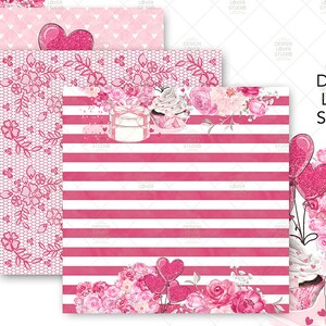 Roses Heart Valentine Design Digital Paper, Romantic Watercolor Digital ...