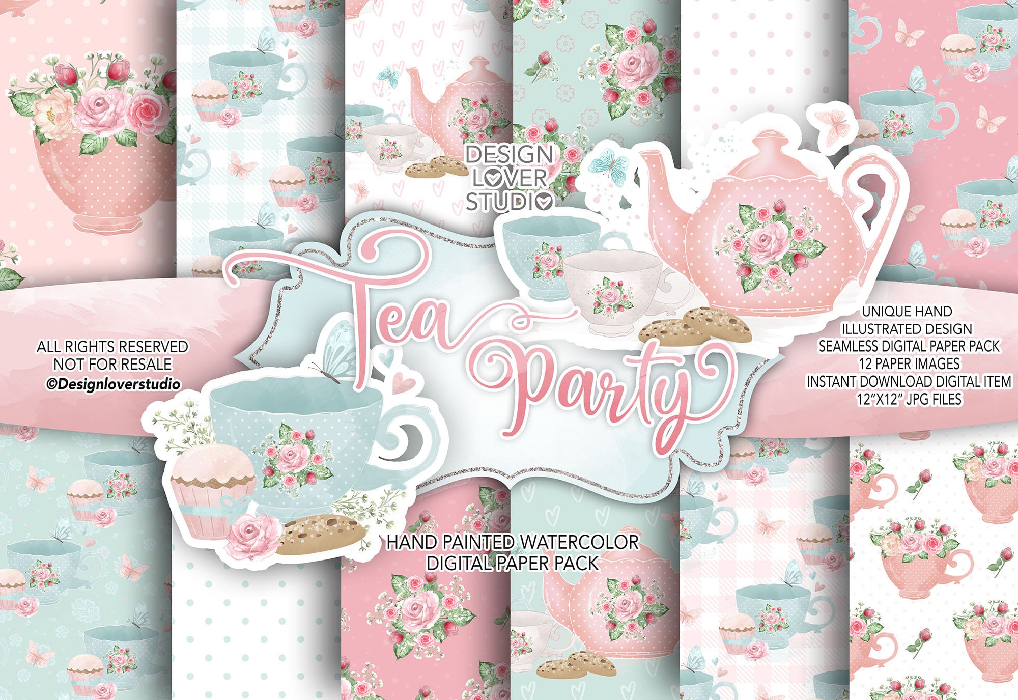 Watercolor Tea Party Digital Paper Pack Tea Watercolor - Etsy