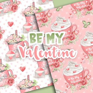 Be My Valentine Digital Paper Pack, Pattern, Romantic Watercolor ...