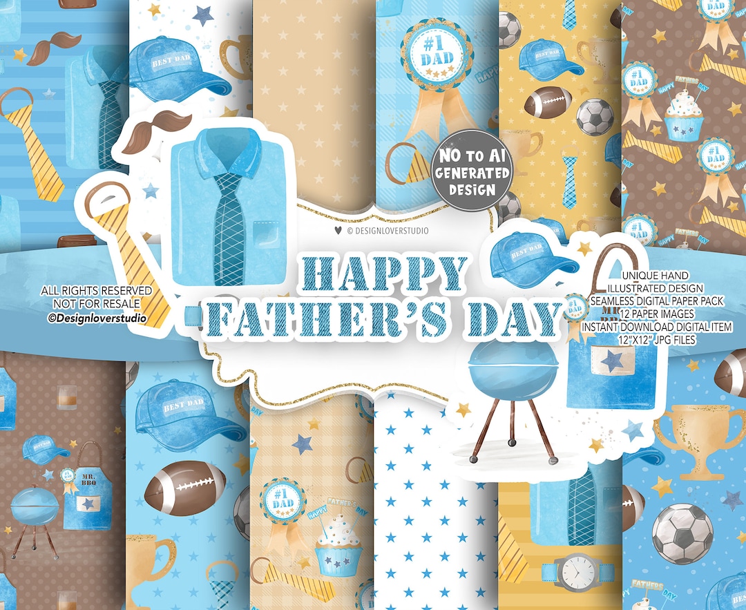 Watercolor Father's Day Digital Paper Pack, Father's Day Pattern, Beer ...