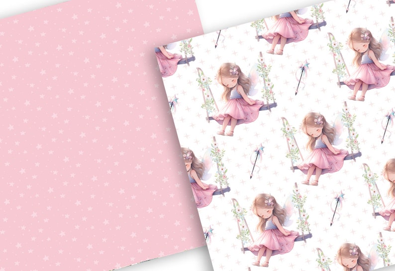 Watercolor Fairy Tale Digital Paper Pack, Fairy Pattern, Swing, Flower ...