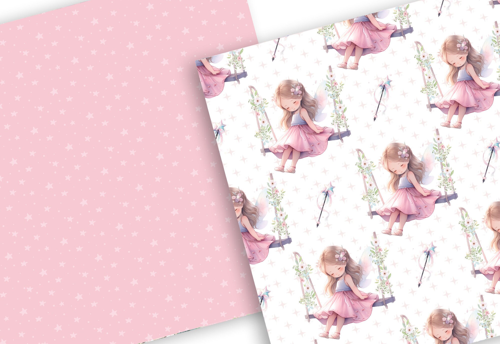 Watercolor Fairy Tale Digital Paper Pack, Fairy Pattern, Swing, Flower ...