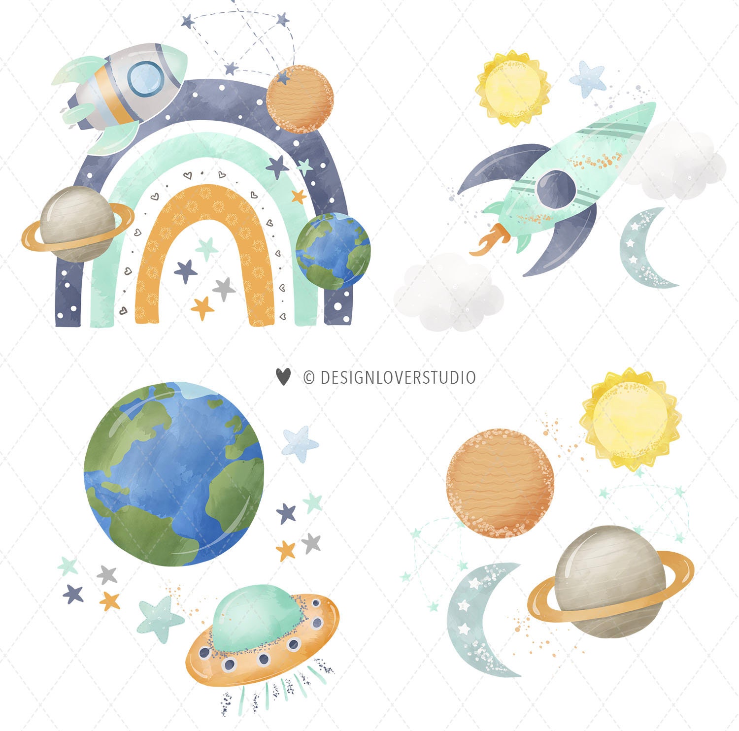 Watercolor Space Clipart Boy Clipart Nursery Small - Etsy