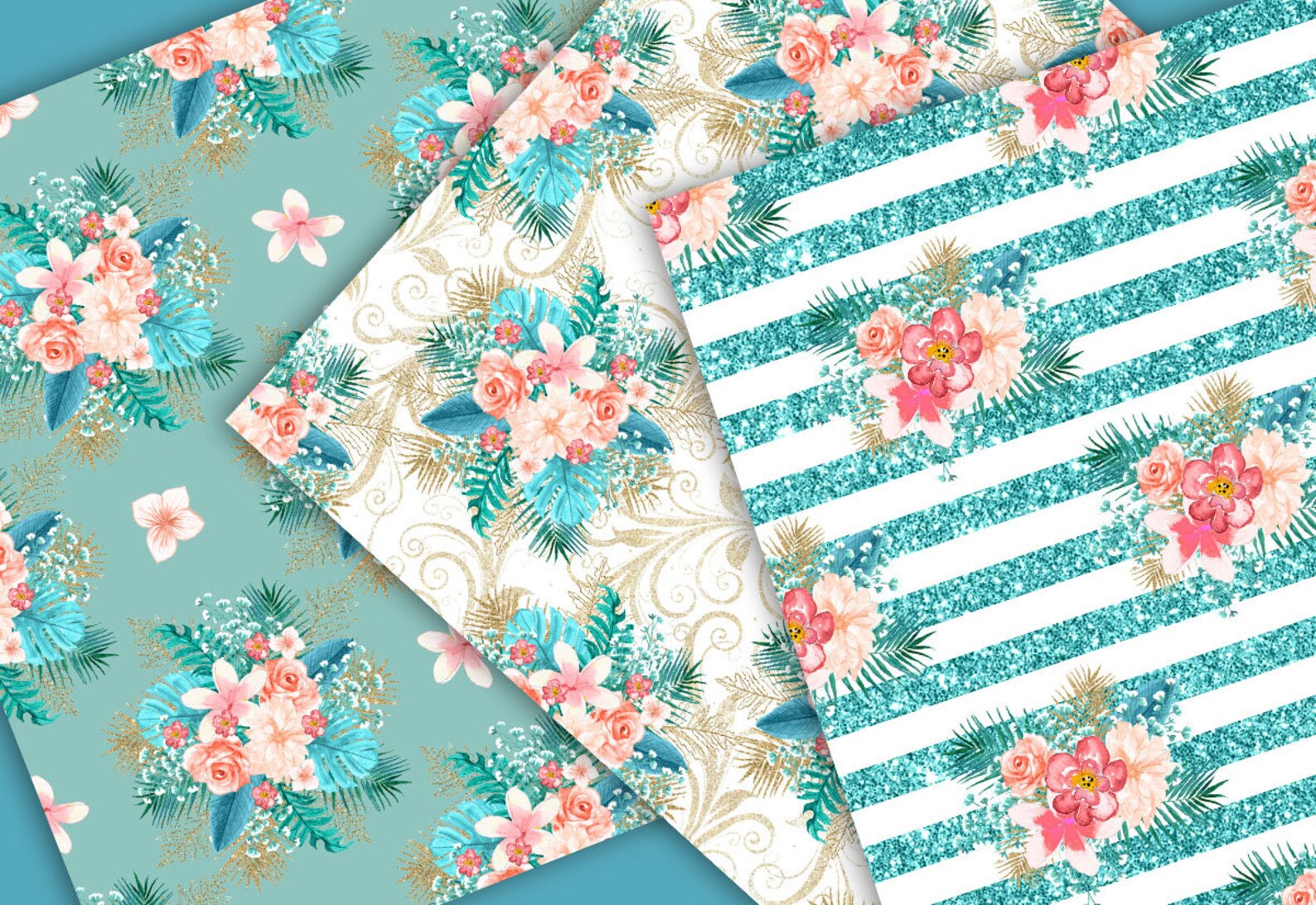 Paradise Digital Paper Pack Summer Watercolor Flower Pink - Etsy