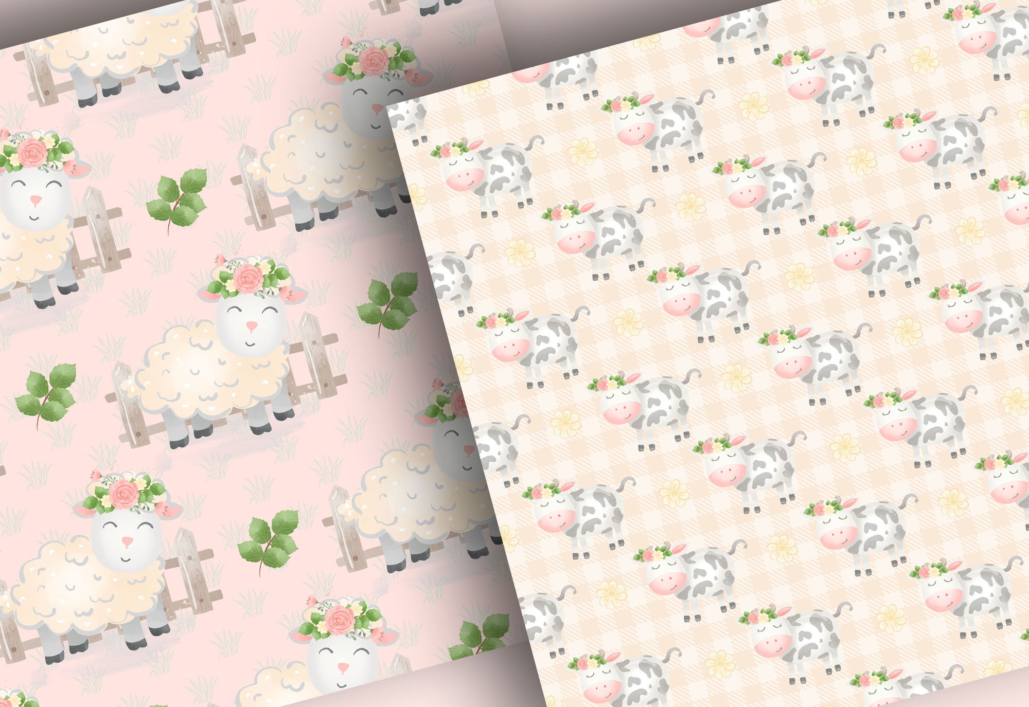 Watercolor Cute Farm Digital Paper Pack Barn Pattern Animal | Etsy