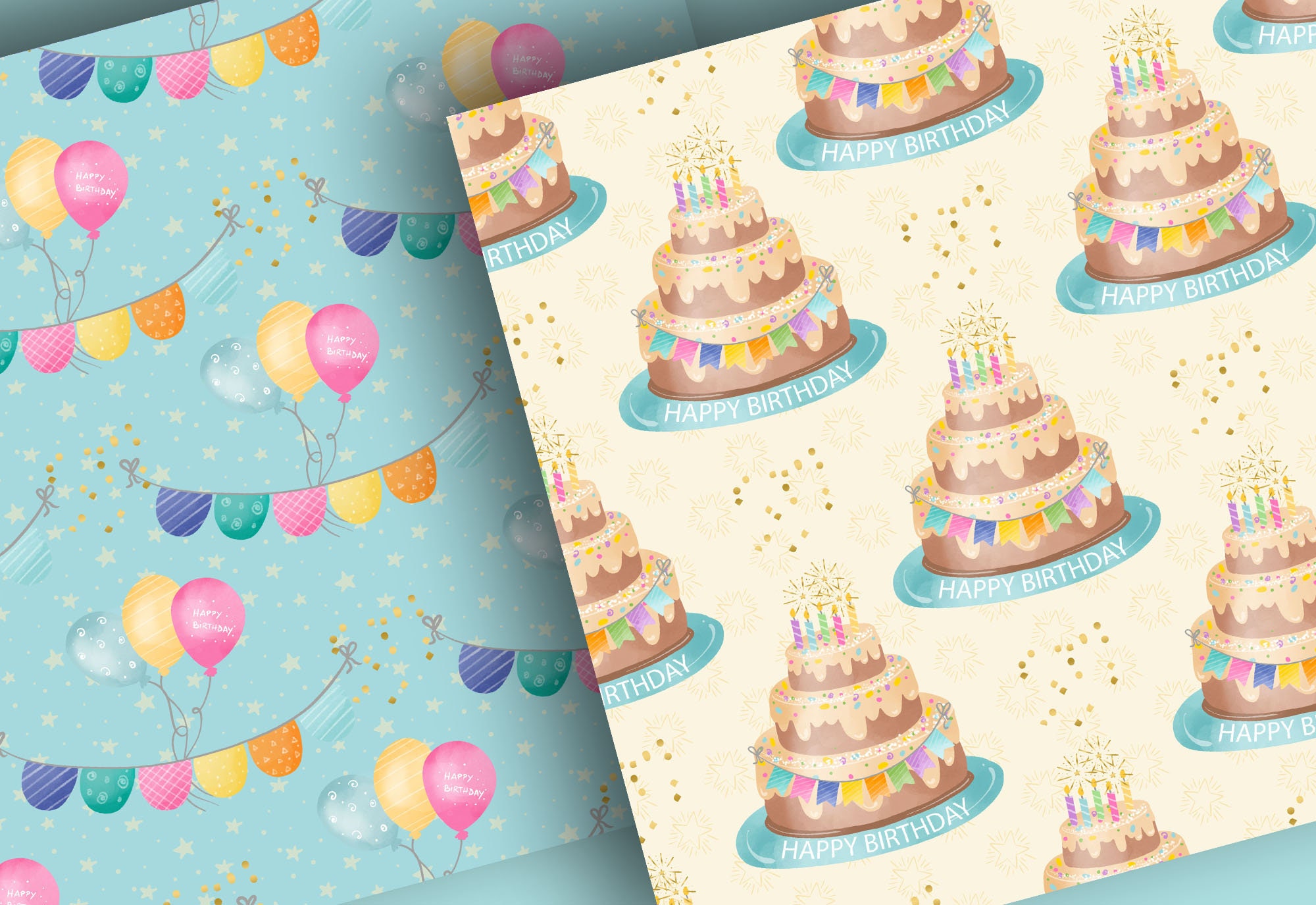 Birthday Party Rainbows Digital Paper Pack Party Nursery | Etsy