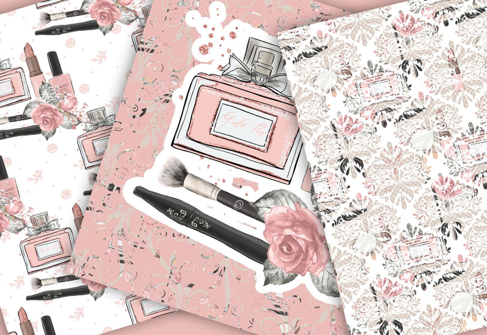 Make up Digital Paper Pack Fashion Pattern Lipstick - Etsy