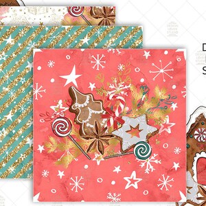 Gingerbread House Design Digital Paper Pack, Christmas Flower ...