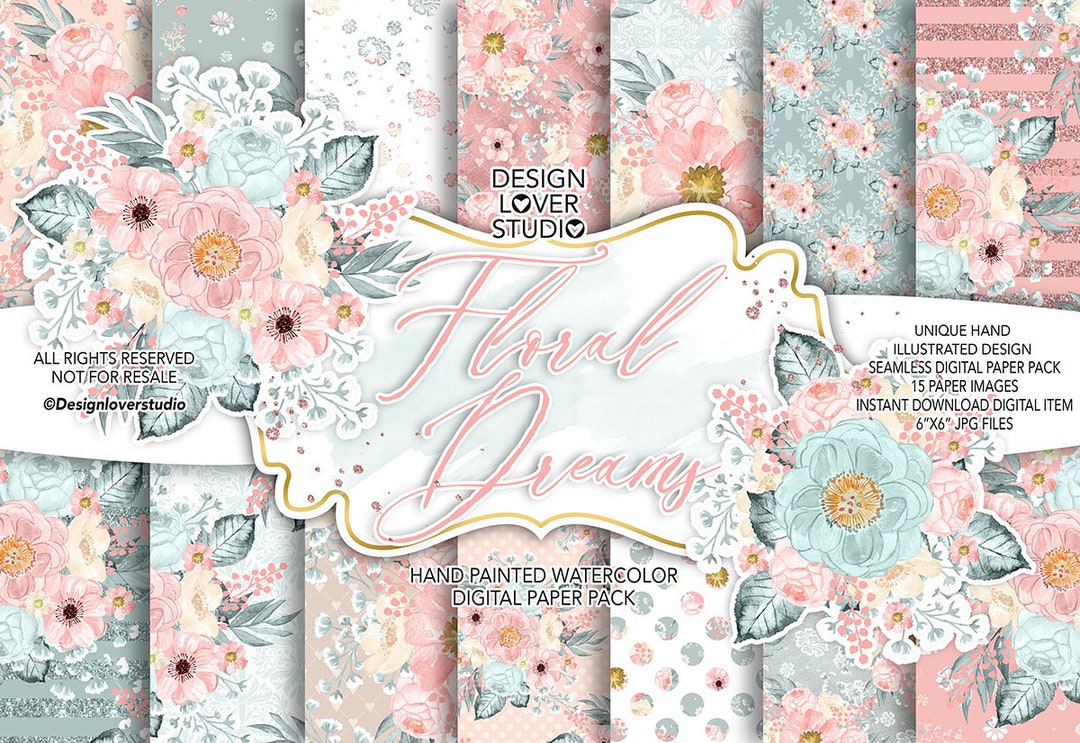 Watercolor Floral Dreams Blush Digital Paper Pack, Summer, Autumn ...