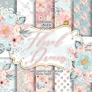 Watercolor Floral Dreams Blush Digital Paper Pack, Summer, Autumn ...