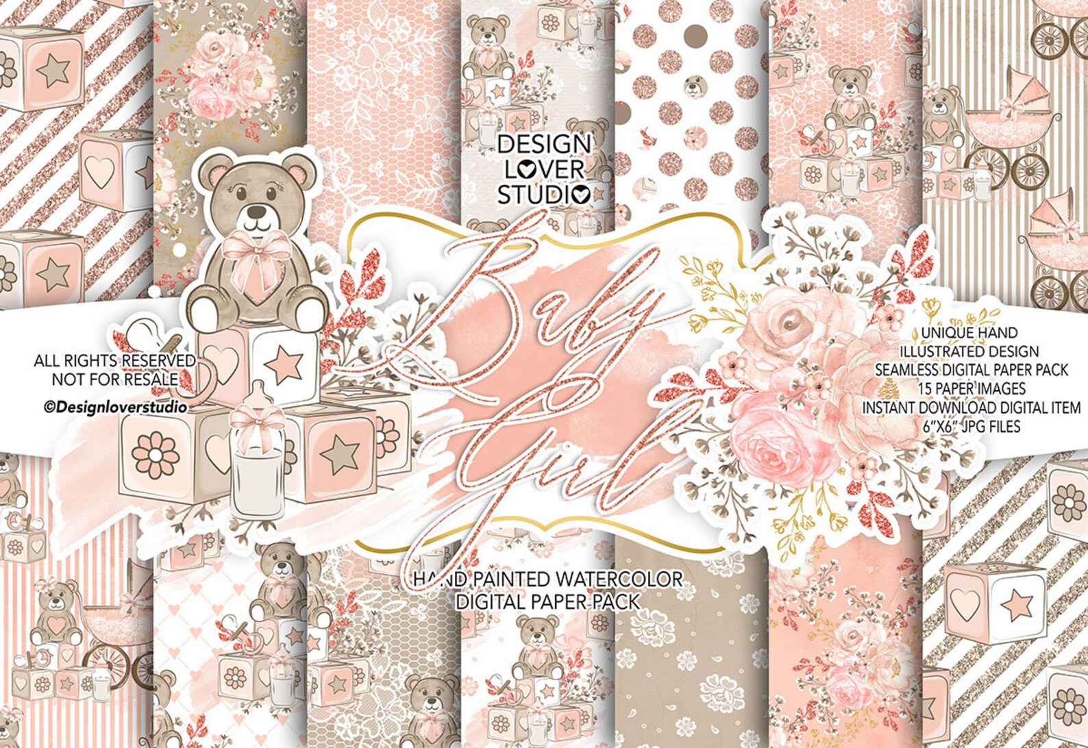 Baby Girl Digital Paper Pack Baby Background Cute Baby Bear - Etsy