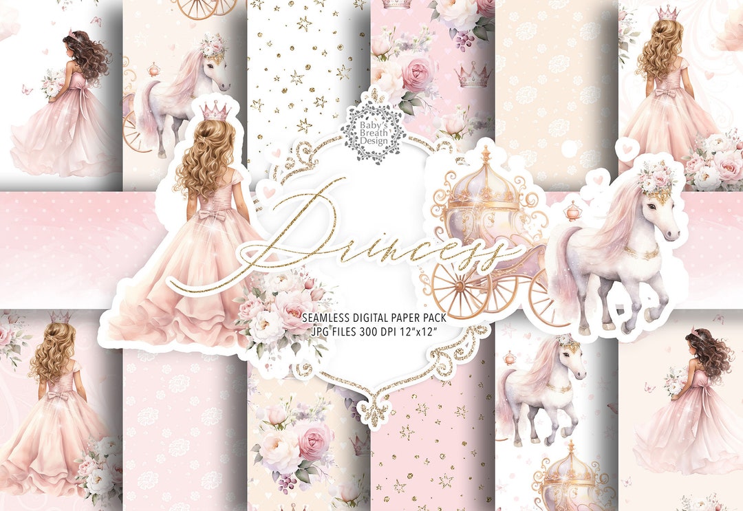 Little Princess Digital Paper Pack Watercolor Princess Paper Fairytale ...