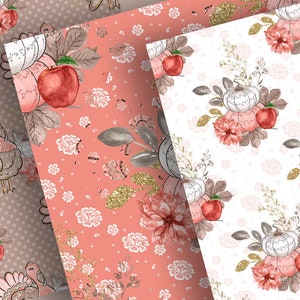 Turkey Thanksgiving Digital Paper Pack, Autumn Leaves, Fall, Fall ...