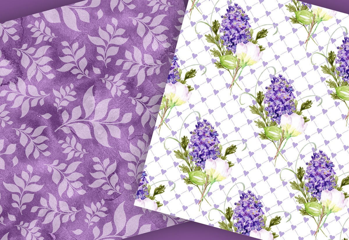 Watercolor LILAC FLOWER Digital Paper Pack Bow Lavender - Etsy