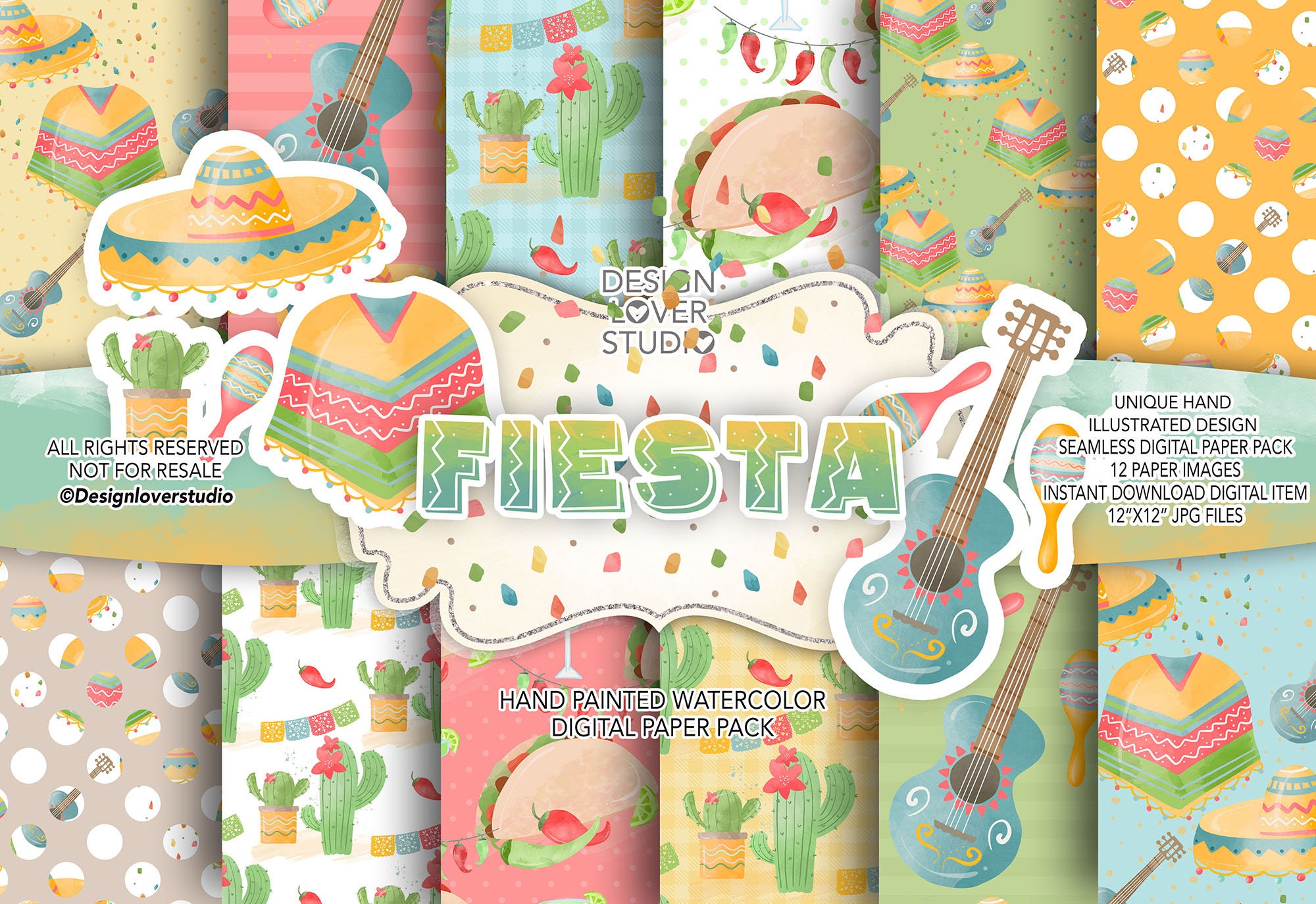 Watercolor Fiesta Digital Paper Pack Fiesta Mexican Mexican - Etsy