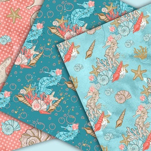 Under the Sea Digital Paper, Seashells Pattern, Sea Background, Summer ...