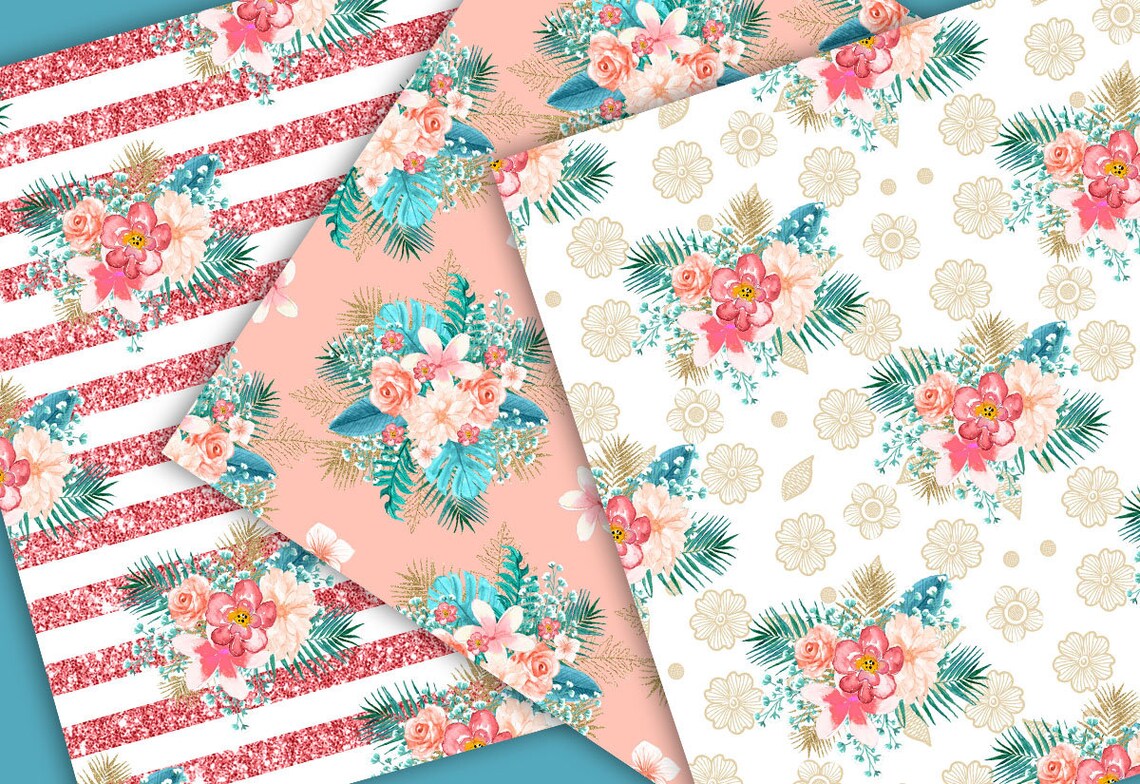 Paradise Digital Paper Pack Summer Watercolor Flower Pink - Etsy