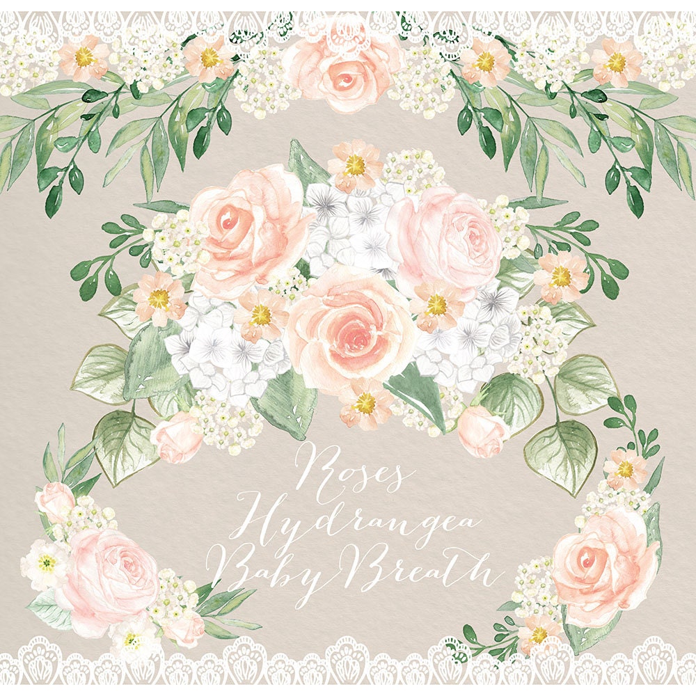 Watercolor Rose Blush Wreath Clipart Peach Watercolor Flower | Etsy