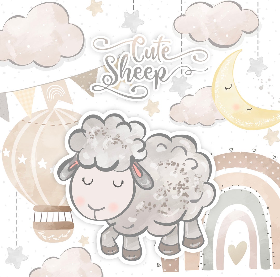 Nursery Sheep Rainbows Design, Baby Girl Nursery, Rainbow, Baby Clipart ...