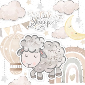 Nursery Sheep Rainbows Design, Baby Girl Nursery, Rainbow, Baby Clipart ...