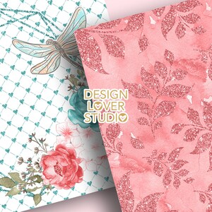 Sweet Dragonfly Digital Paper Pack, Spring Watercolor Flower, Floral ...