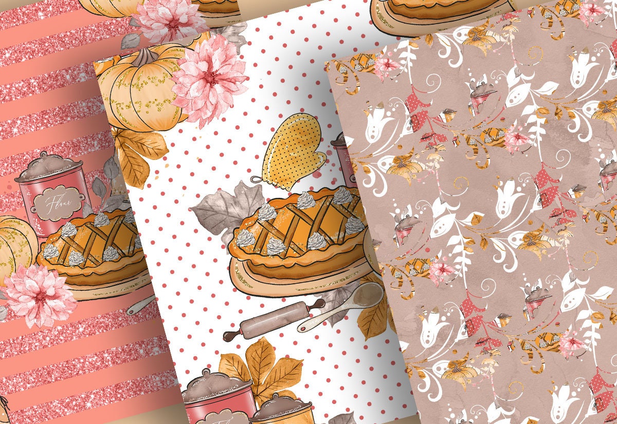 Pumpkin Pie digital paper pack Autumn Leaves Fall fall | Etsy