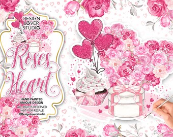Roses Heart Valentine Design Digital Paper Romantic | Etsy