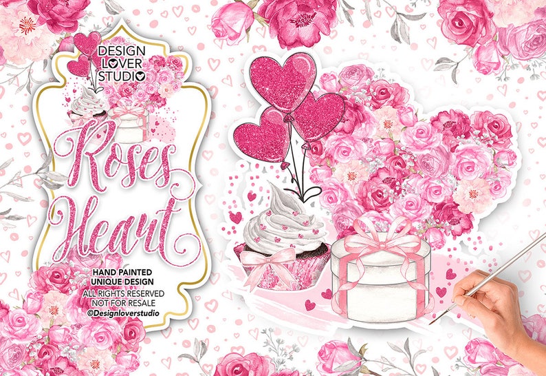 Roses Heart Valentine Design Clipart Romantic Watercolor - Etsy