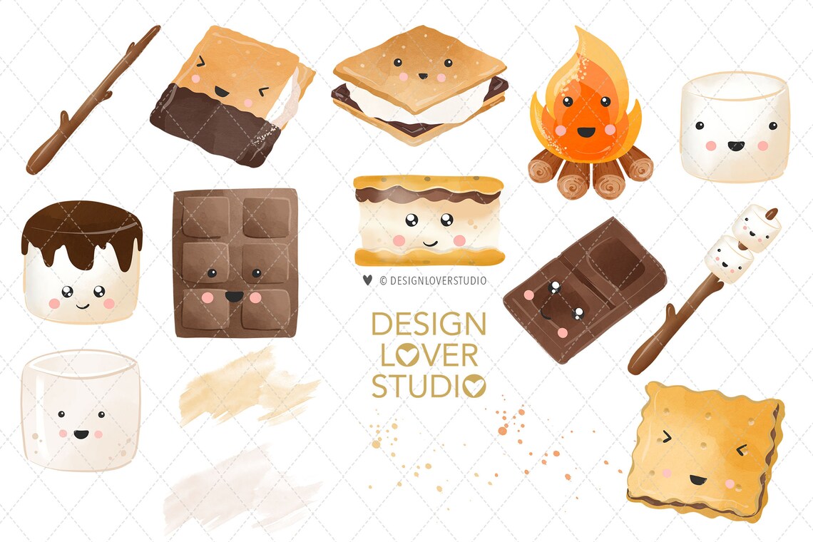 Watercolor Smores Design, Smores Design, Smore's Clipart, Camping Food ...
