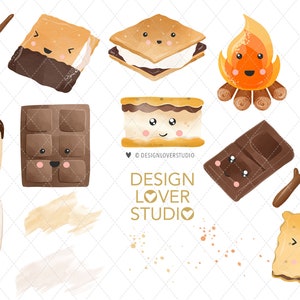 Watercolor Smores Design, Smores Design, Smore's Clipart, Camping Food ...