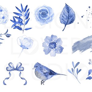 Watercolor BLUE FLOWERS Design, Indigo Blue Watercolor Flower, Floral ...