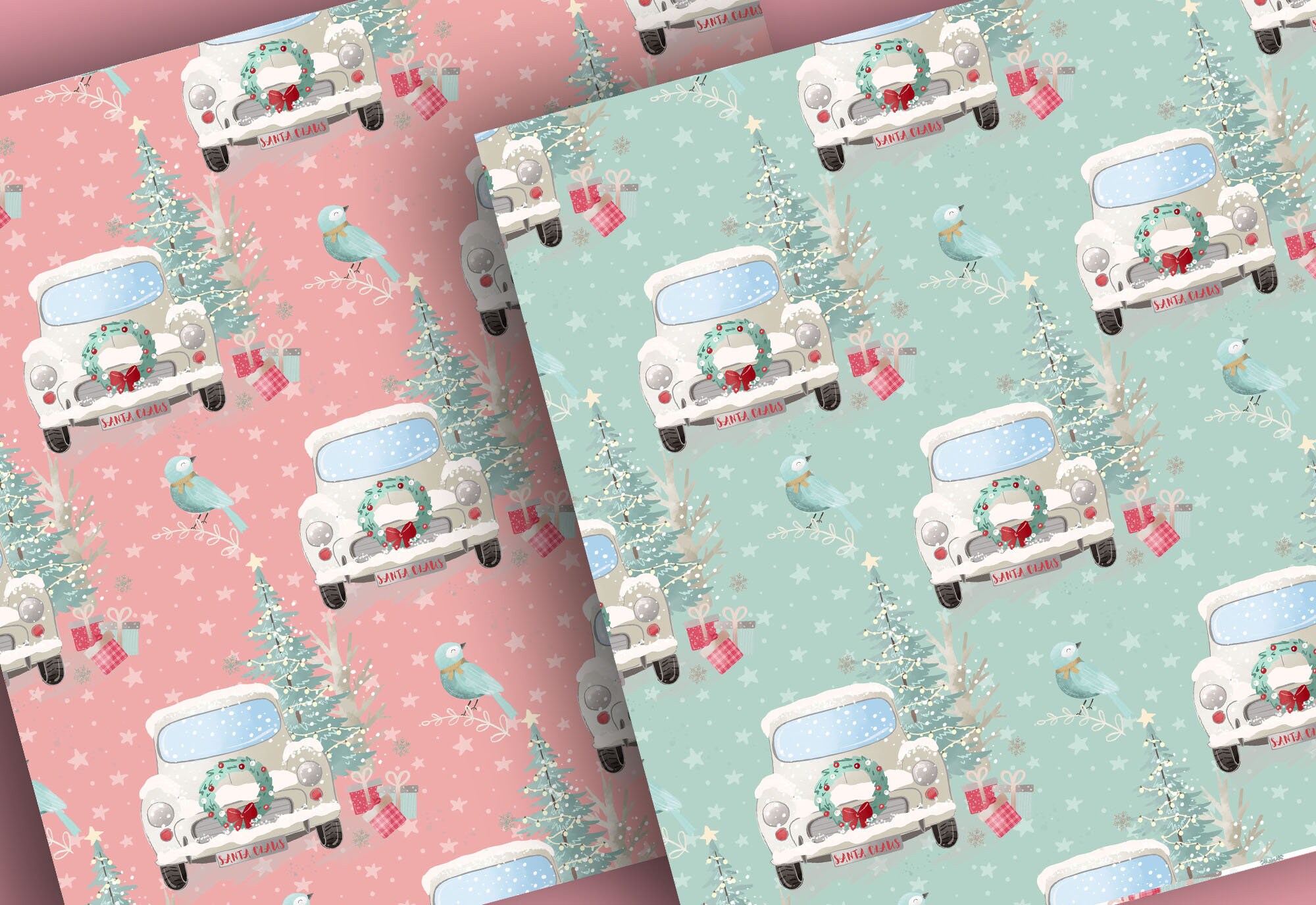 Christmas Rainbows Car Digital Paper Pack Xmas Clipart Cute - Etsy
