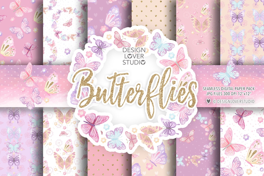 Watercolor Pink Butterflies Digital Paper Pack, Baby Girl Nursery, Pink ...